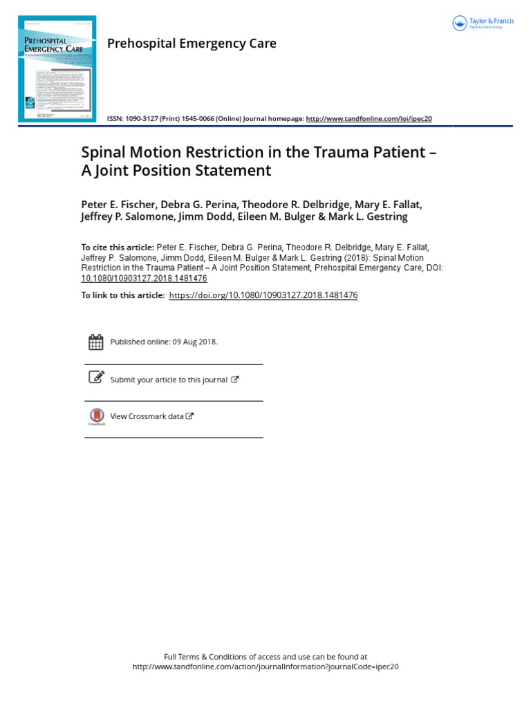 Spinal Motion Restriction in The Trauma Patient A Joint Position ...