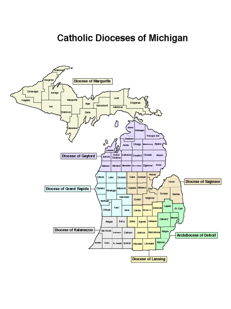 Catholic Dioceses of Michigan Map | PDF | Michigan | Midwestern United ...
