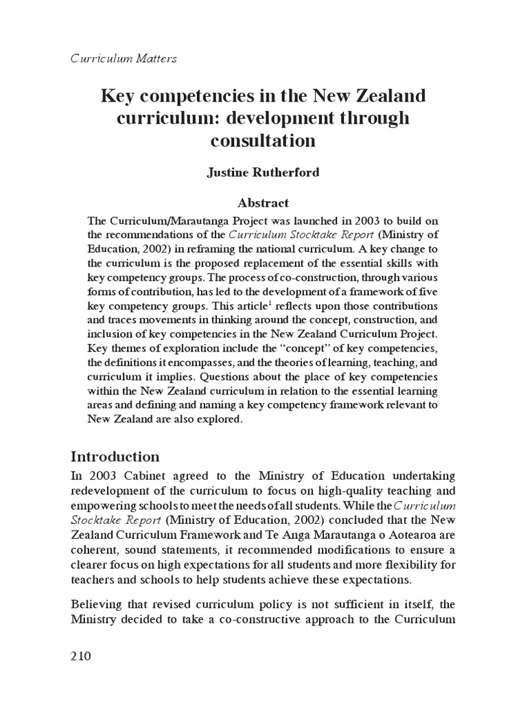 Key Competencies in The New Zealand Curriculum: Development Through ...