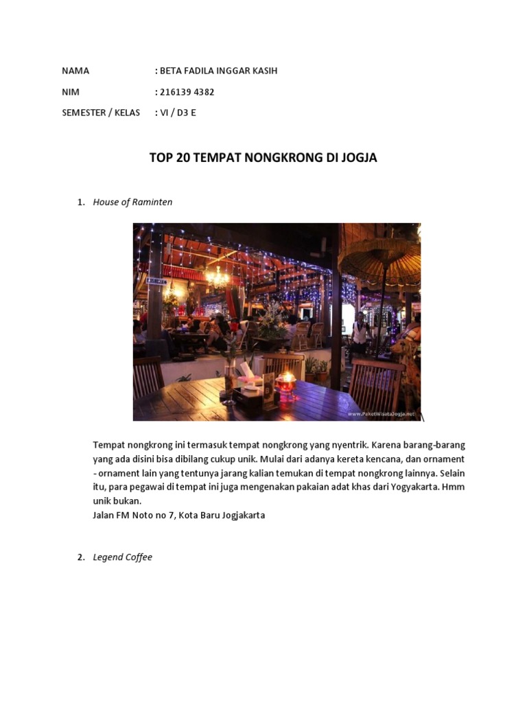 20 Tempat Nongkrong Di Jogja | PDF