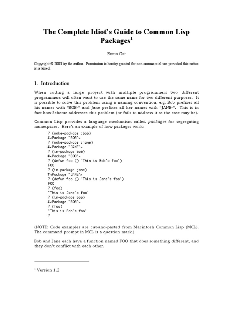 Erann Gat - Idiots Guide To Lisp Packages | PDF | Parameter (Computer Programming) | Subroutine
