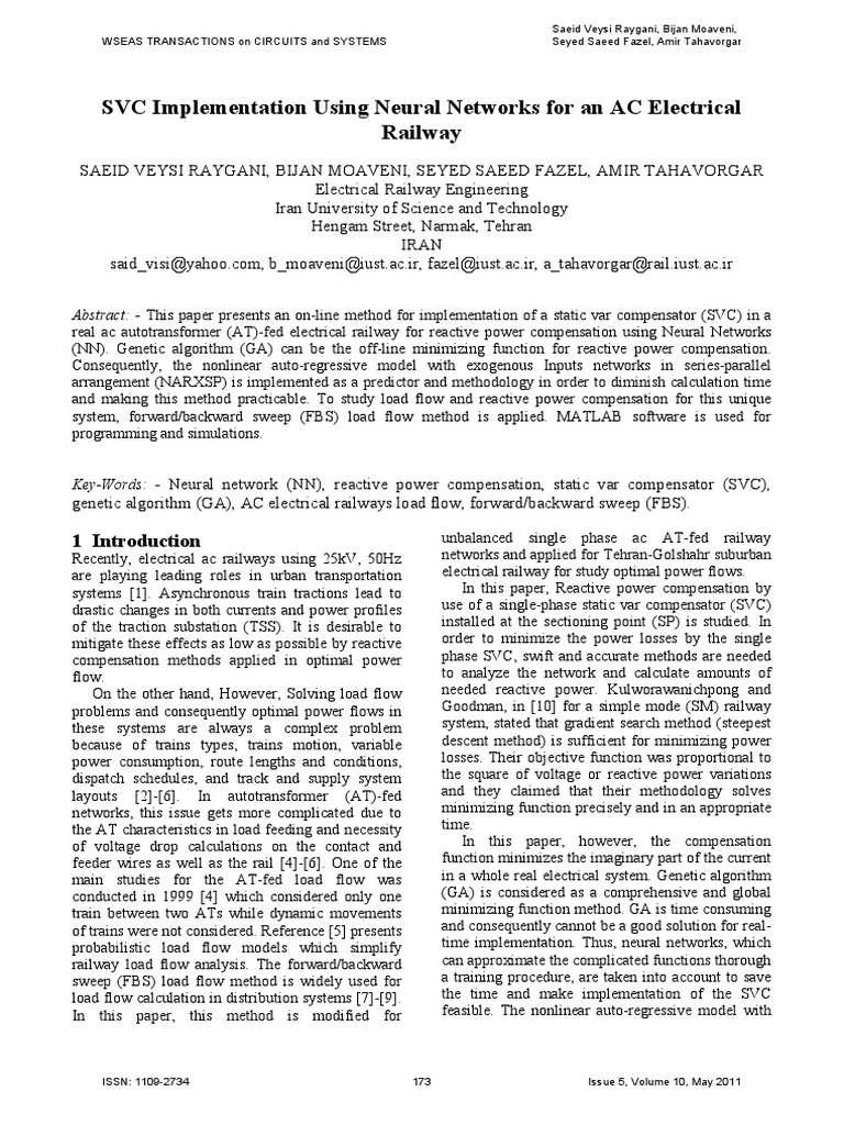 SVC Implementation Using Neural Networks For An AC Electrical Railway | PDF | Mathematical ...