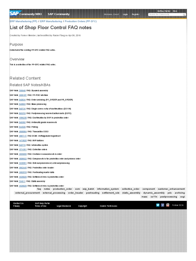 List of Shop Floor Control FAQ Notes - ERP Manufacturing (PP) - SCN ...