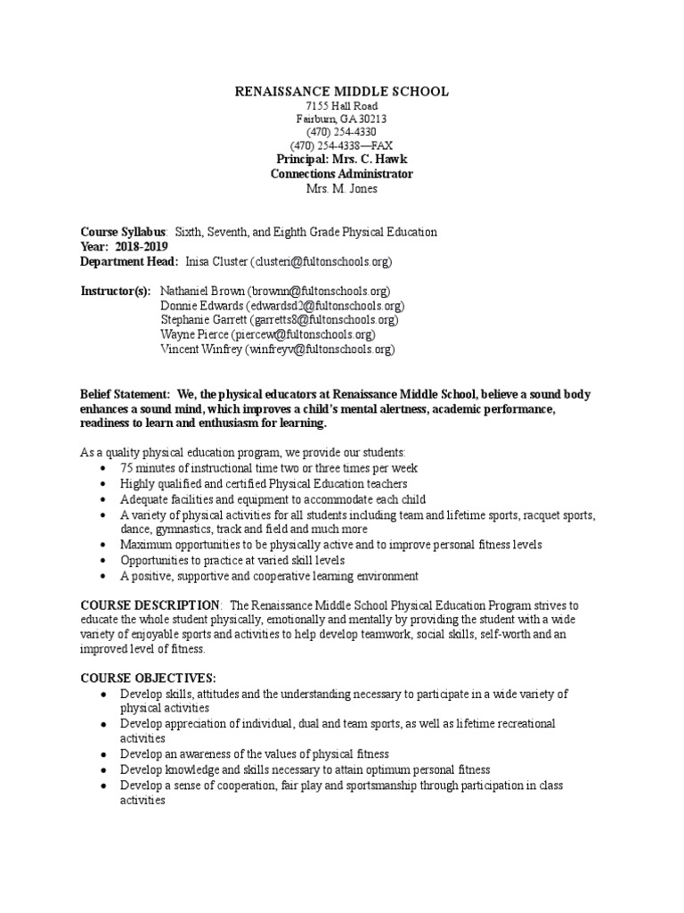 Pe Syllabus 2018 - 2019 | PDF | Physical Education | Teachers