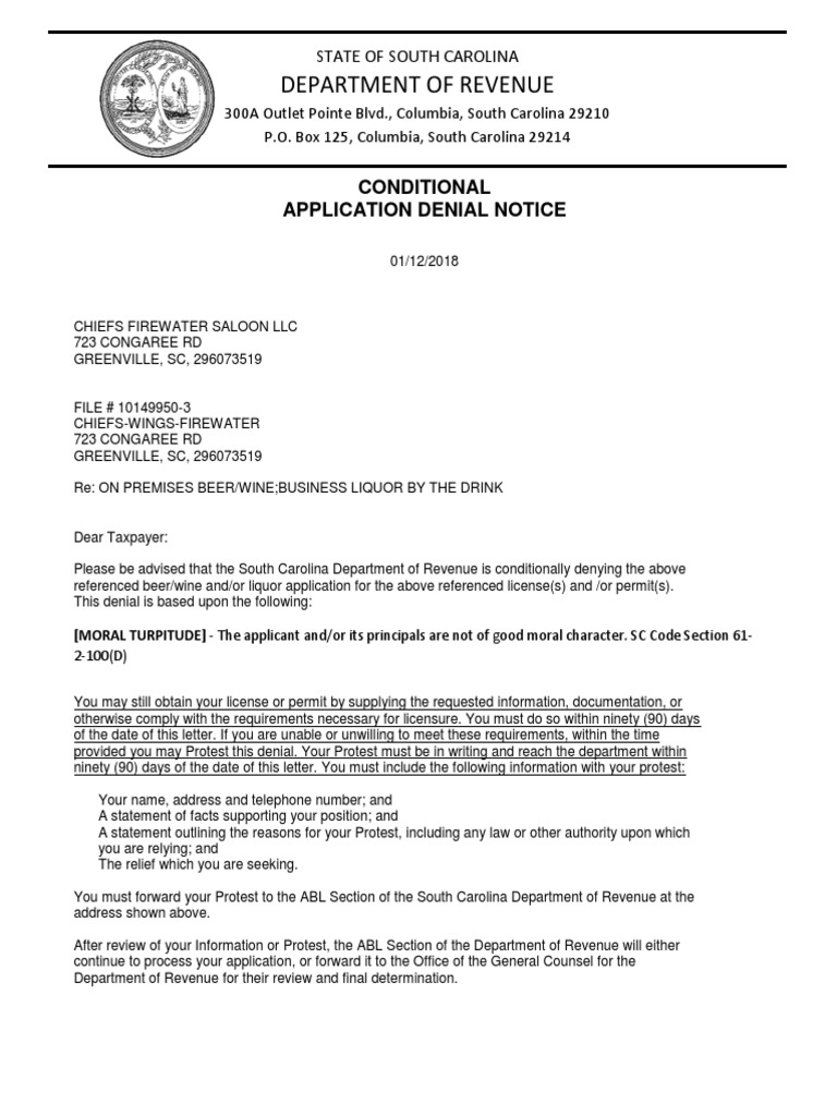 Denial Letter Issued to the Chief’s | Government Information | Justice