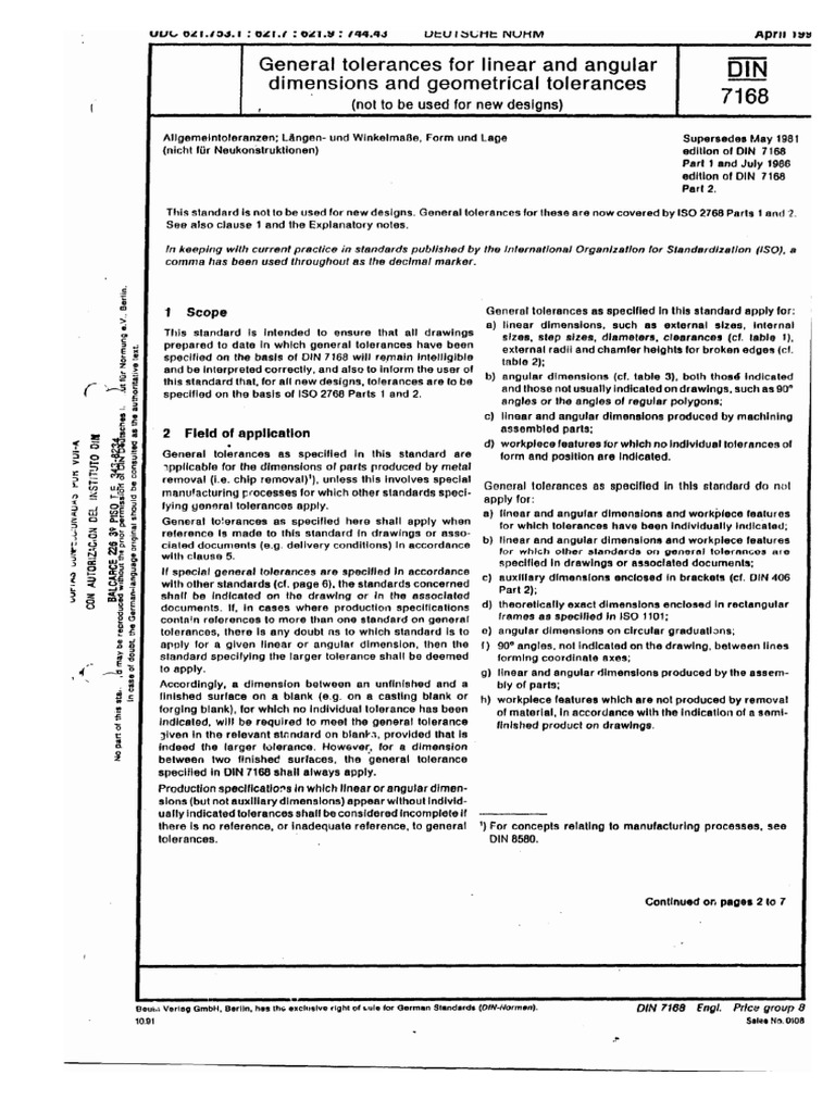 Din 7168 (Tolerancias) | PDF