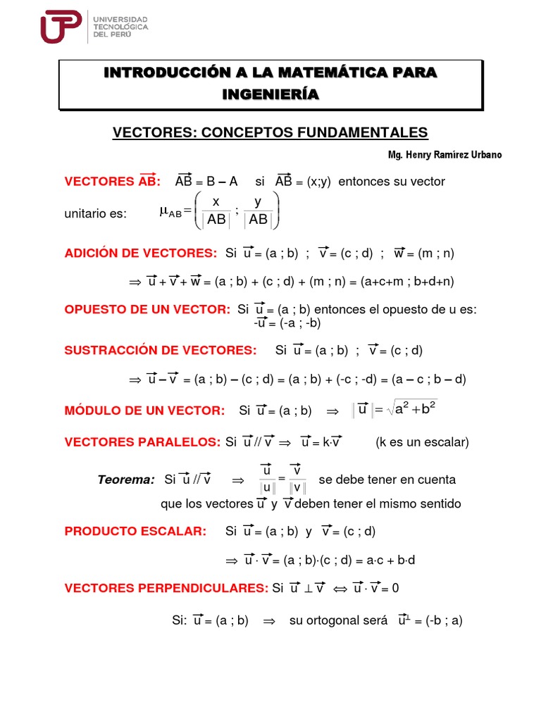 Resumen de Formulas de Vectores r2 | Descargar gratis PDF | Escalar ...