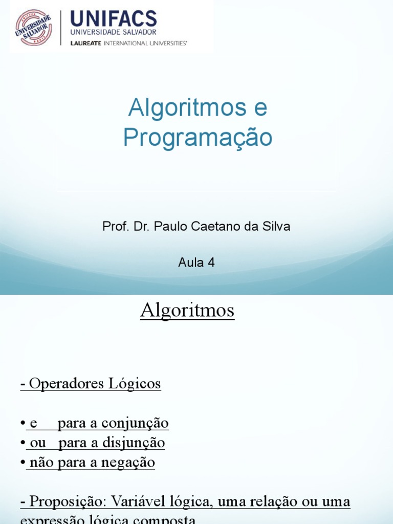 Aula4 - Operadores, Variáveis e Tipos de Dados | PDF | Algoritmos ...