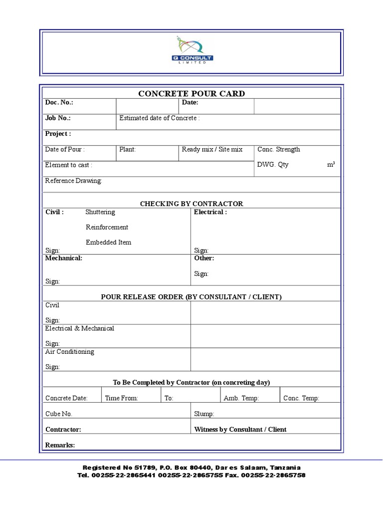 03 - Concrete Pour Card | PDF