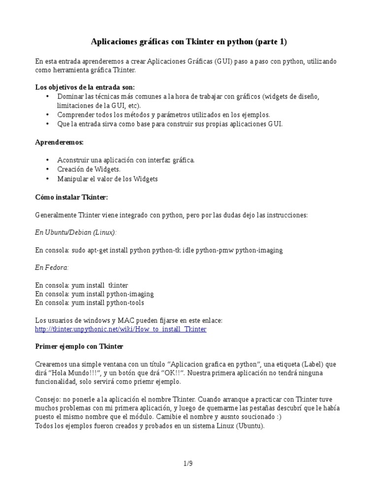 Tkinter introducción | PDF | Interfaz de línea de comando | Python (lenguaje de programación)