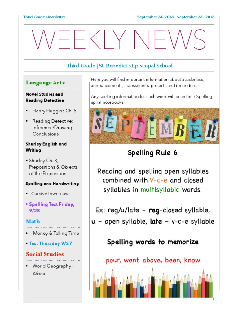 Weekly Newsletter-Sept24to28 | PDF | Homework | Communication