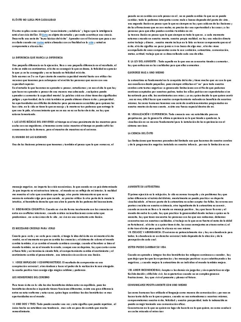 El Éxito No Llega Por Casualidad Resumen Pdf Autoestima Felicidad