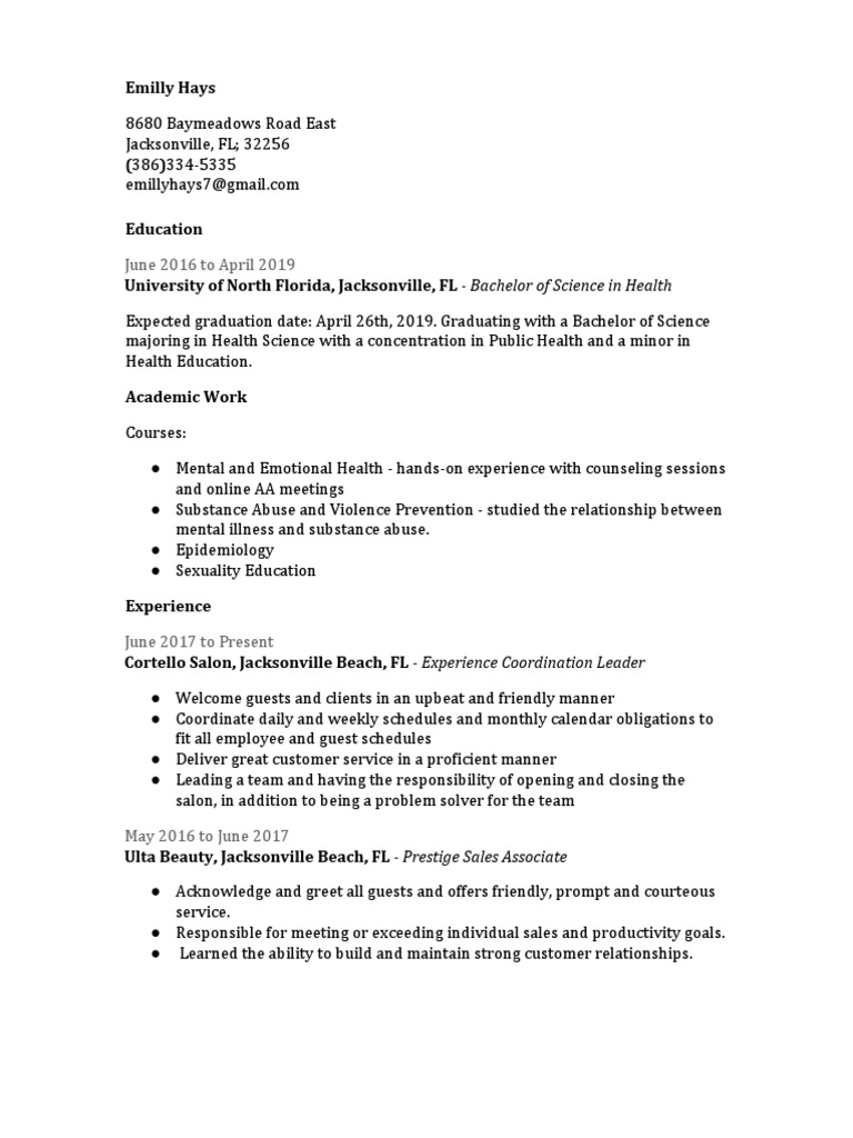 Emilly Hays: Health Science Graduate Resume | PDF | Career & Growth