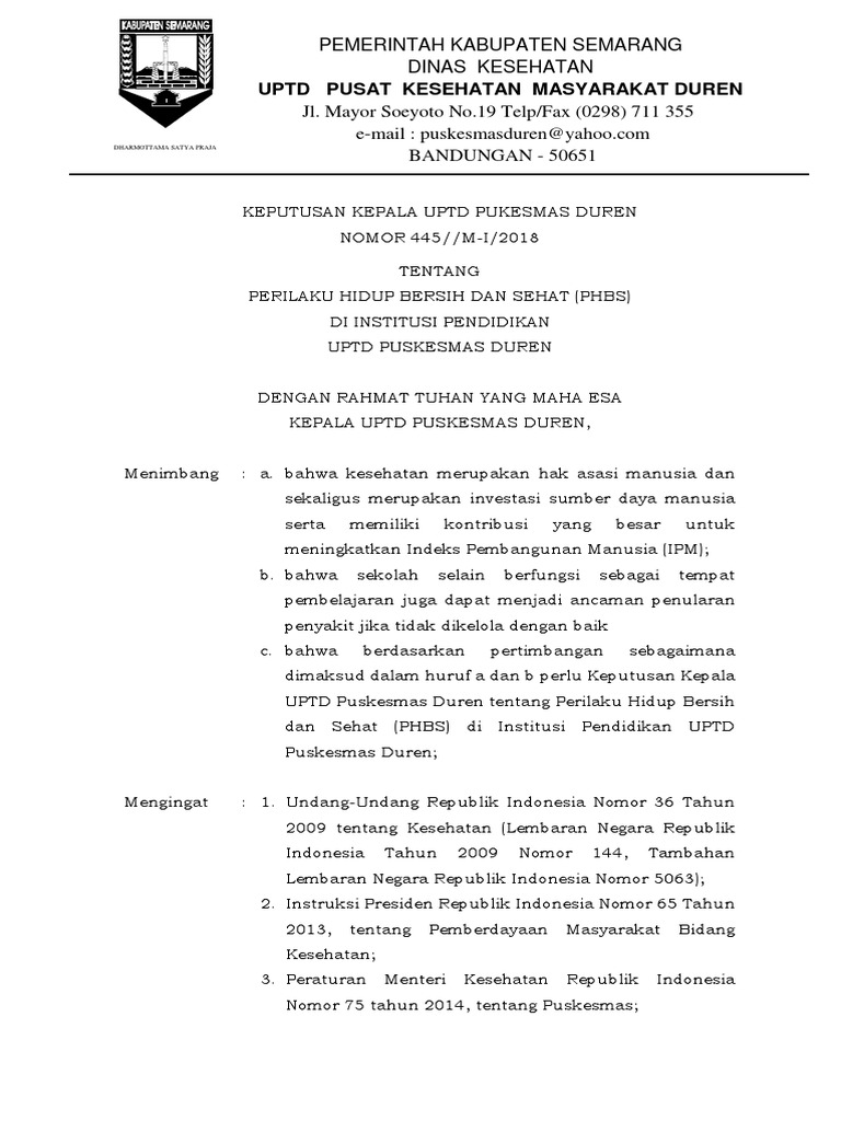 SK PHBS Di Sekolah | PDF