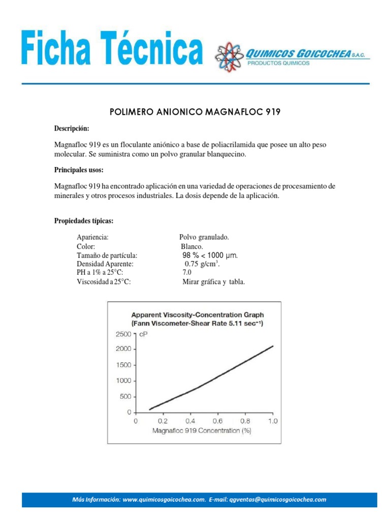 Magnafloc 919 floculante poliacrilamida | PDF | Ciencias fisicas | Química