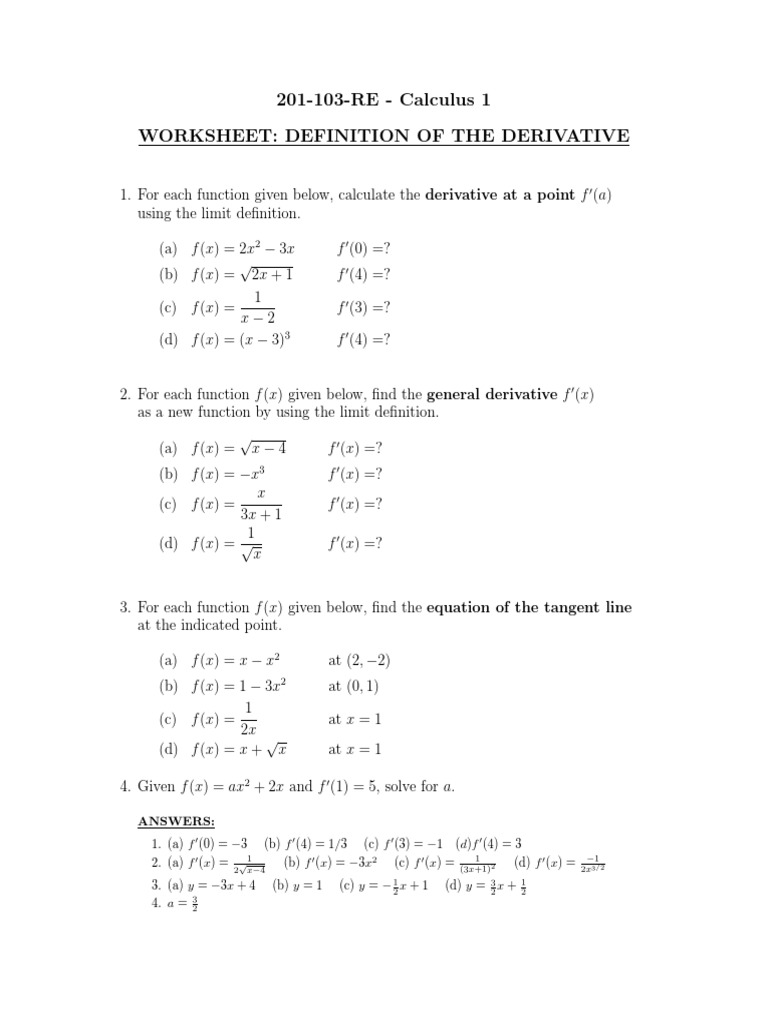 Derivative Definition Worksheet | PDF | Teaching Methods & Materials