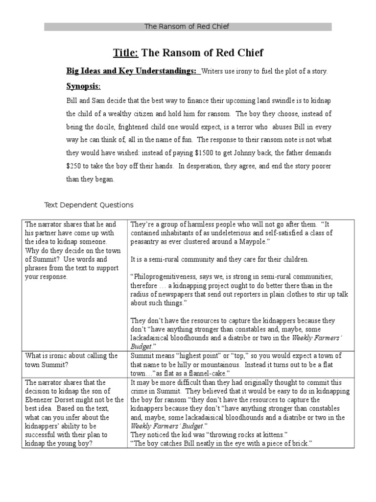 8. the Ransom of Red Chief. Lesson - Story | Irony | Kidnapping