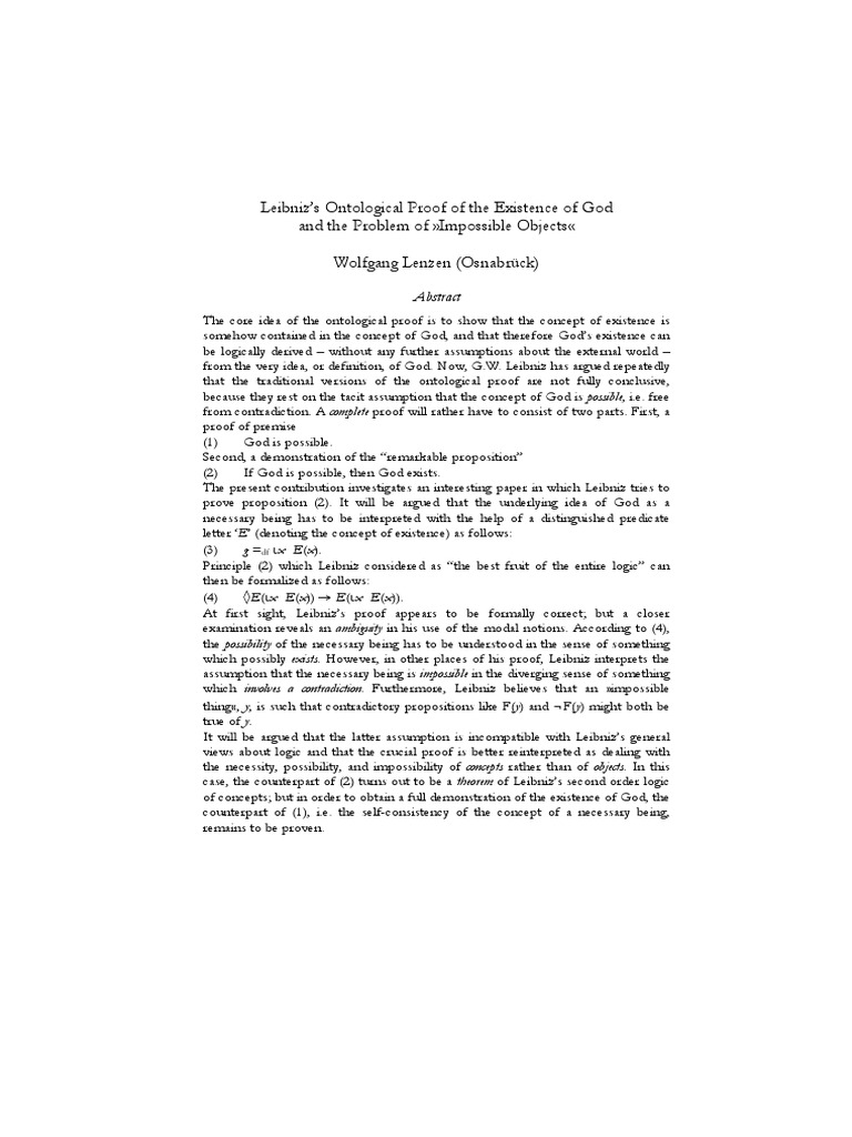 Leibniz's Ontological Proof of The Existence of God and The Problem of ...
