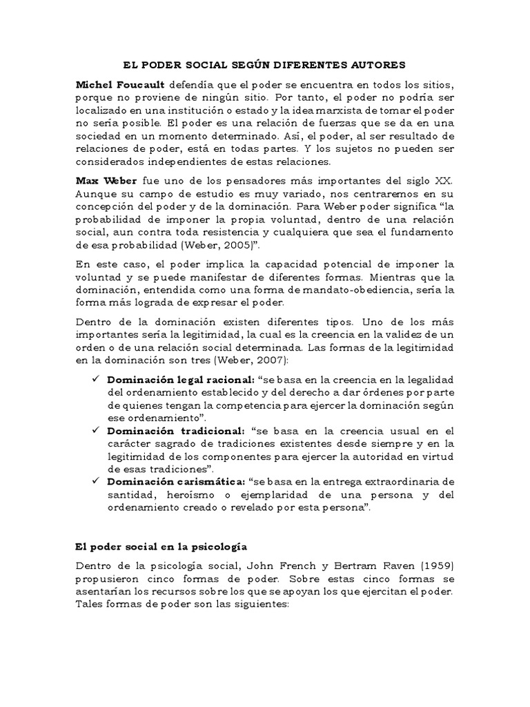 El Poder Social Según Diferentes Autores | PDF | Poder (social y ...