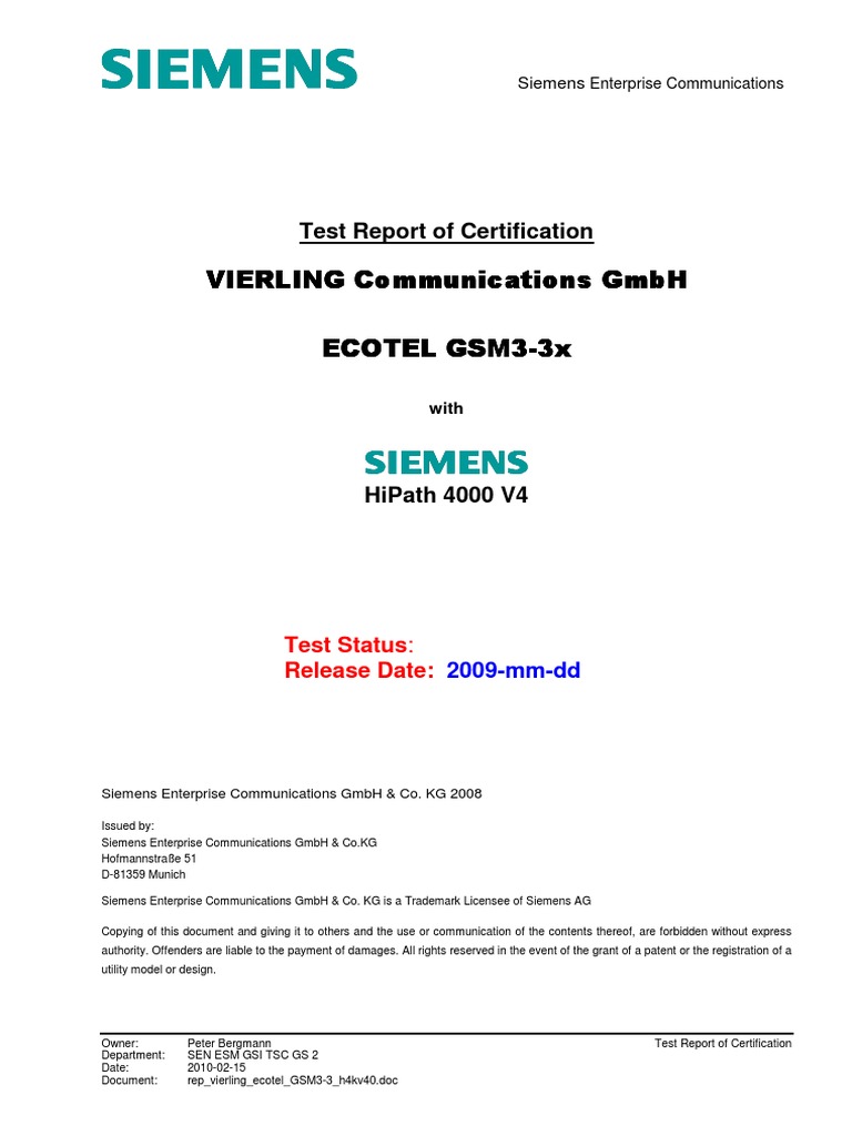 Siemens Test | PDF | Telecommunications | Information And ...