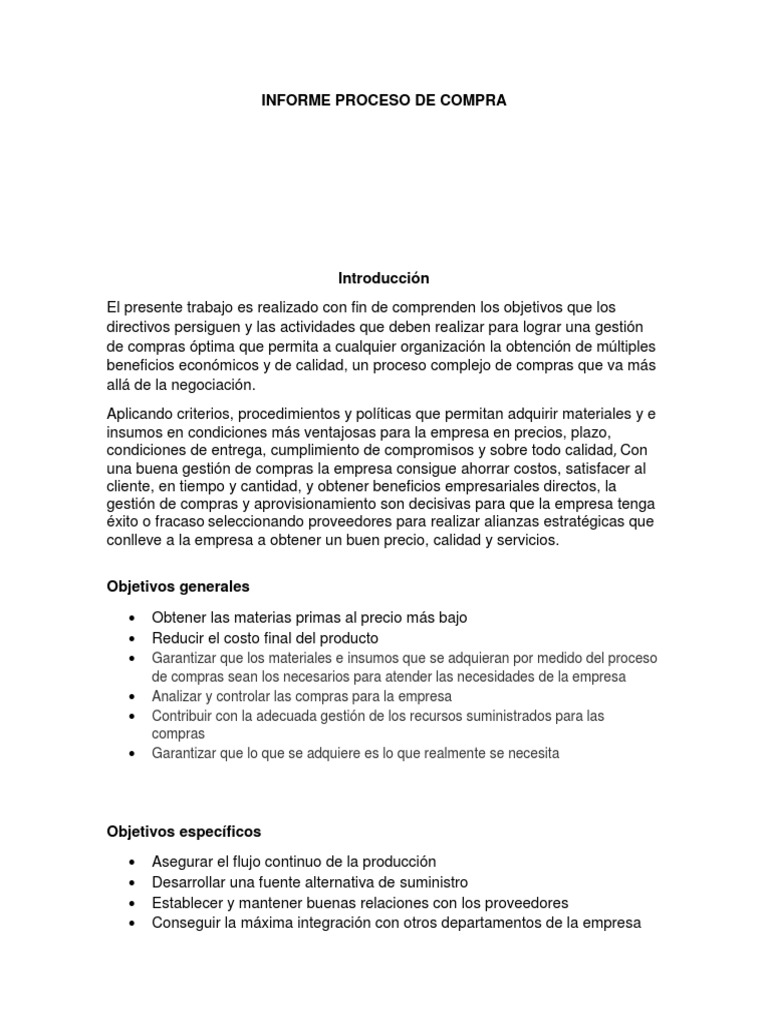 INFORME PROCESO DE COMPRA.docx | Calidad (comercial) | Economias