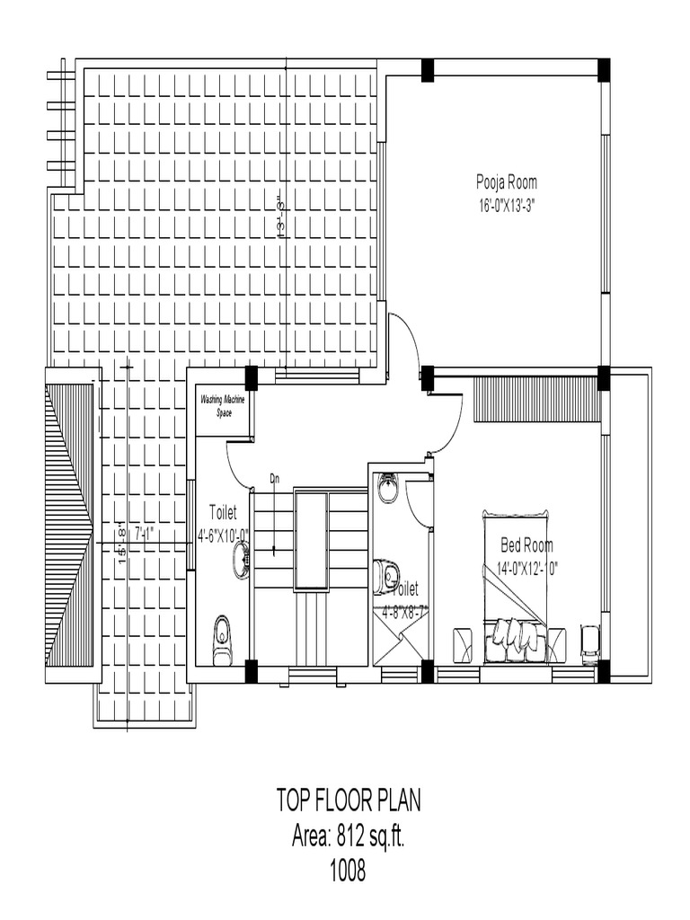 812 sq ft House Plan with Pooja Room | PDF