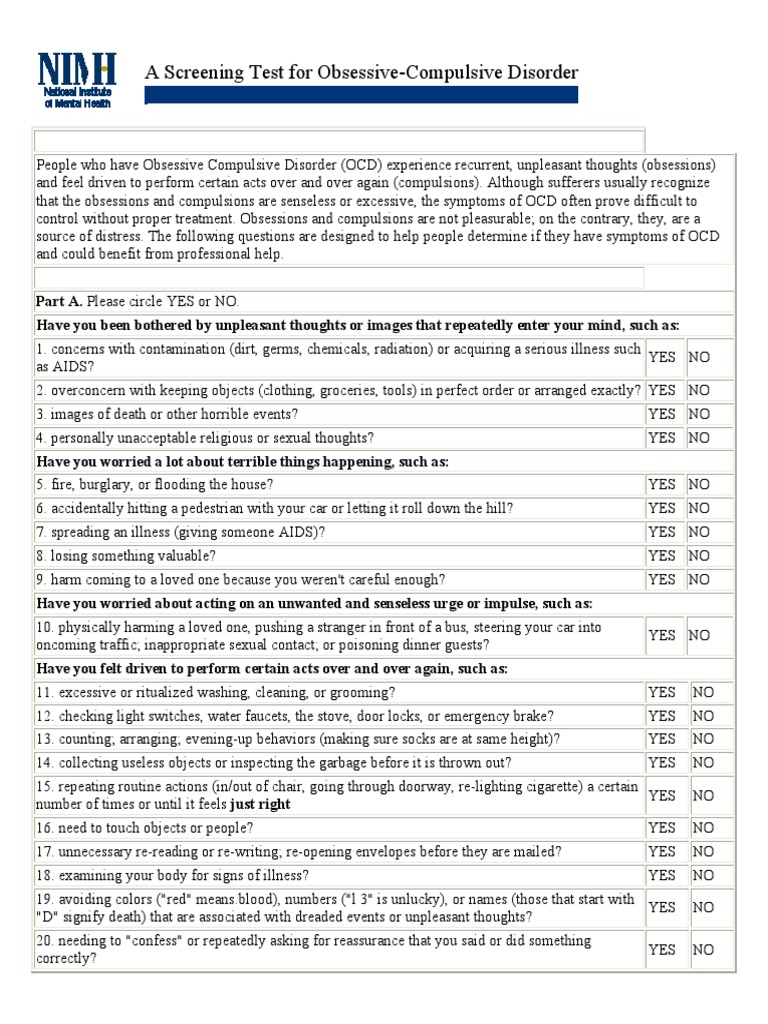 A Screening Test For Obsessive-Compulsive Disorder | PDF | Obsessive ...