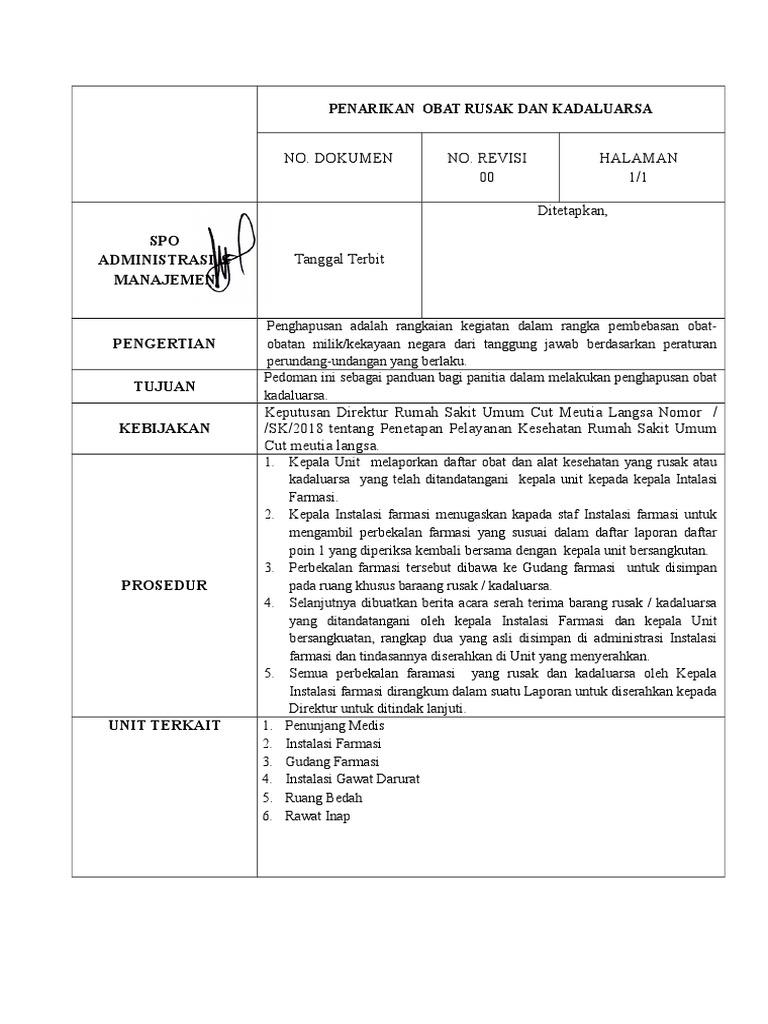 SOP Penarikan Obat Rusak & Kadaluarsa | PDF