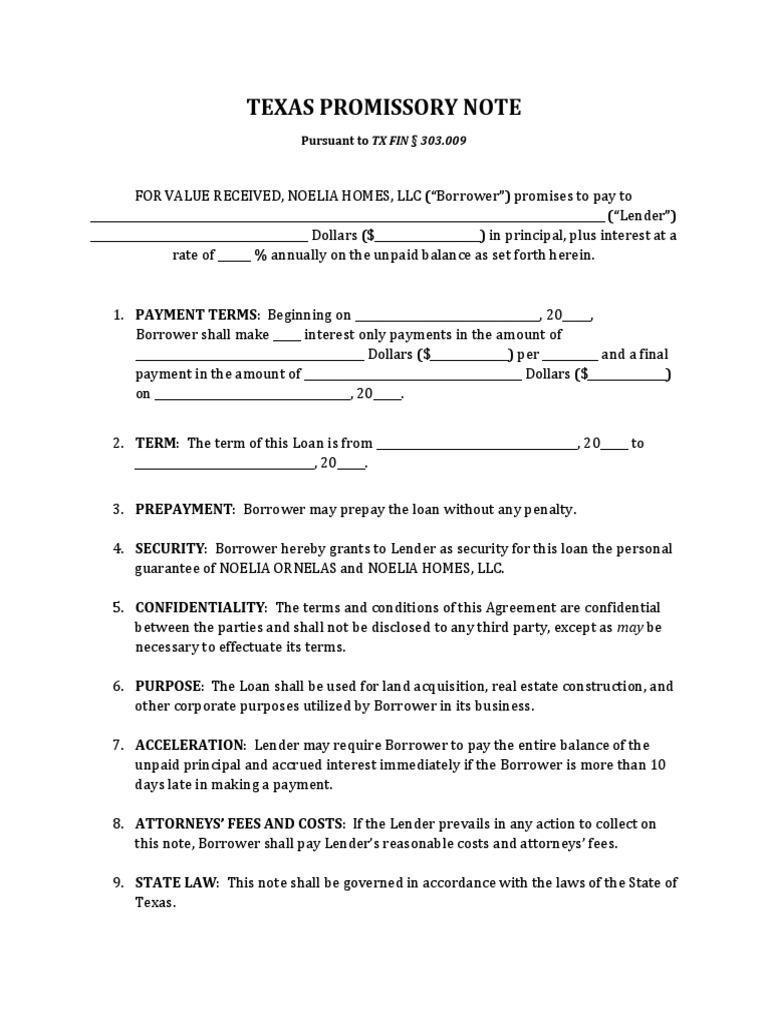 TX Promissory Note - Sample | PDF | Promissory Note | Loans