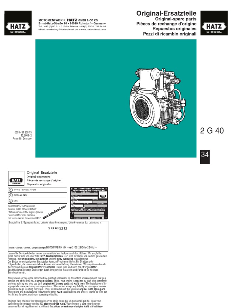 HATZ 2G40 Diesel SP - Parte y Piezas | PDF