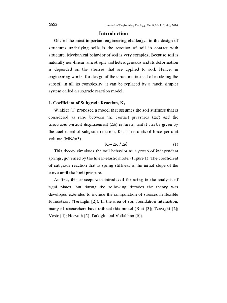 Coefficient of Subgrade Reaction, K: Journal of Engineering Geology ...