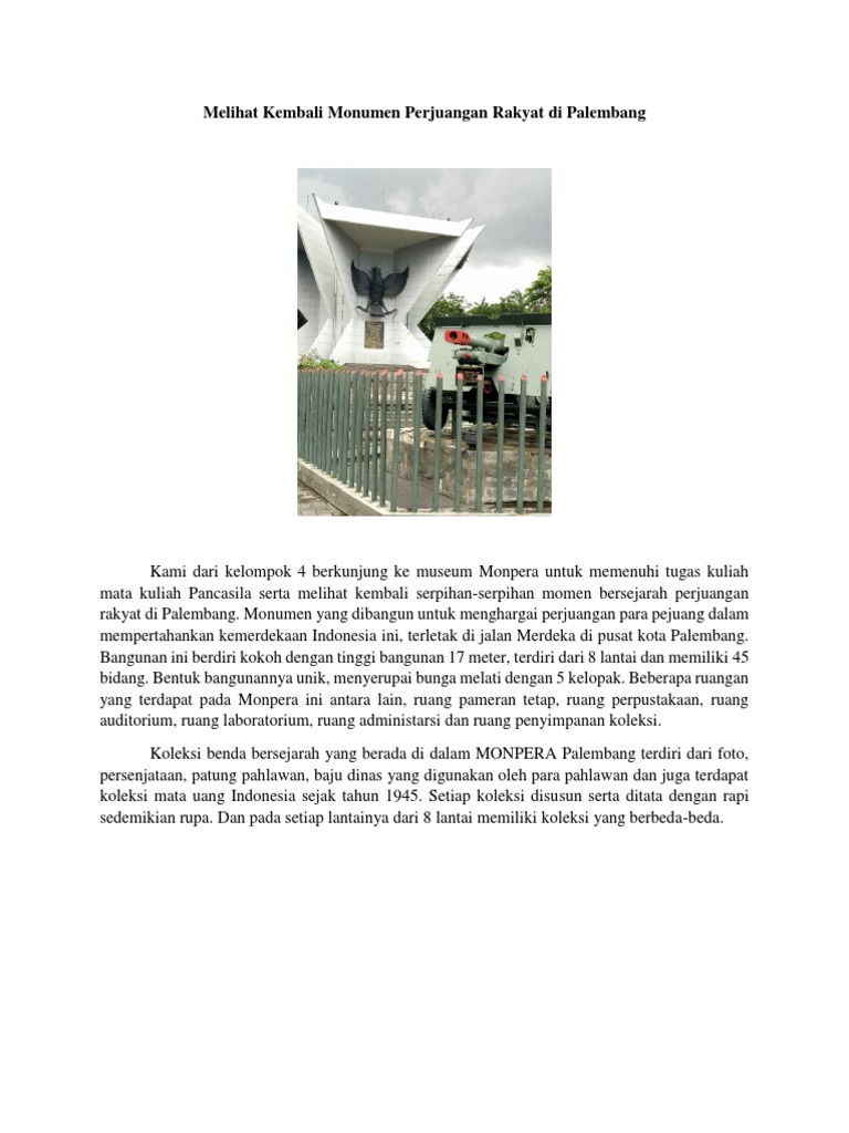 Melihat Kembali Monumen Perjuangan Rakyat Di Palembang | PDF