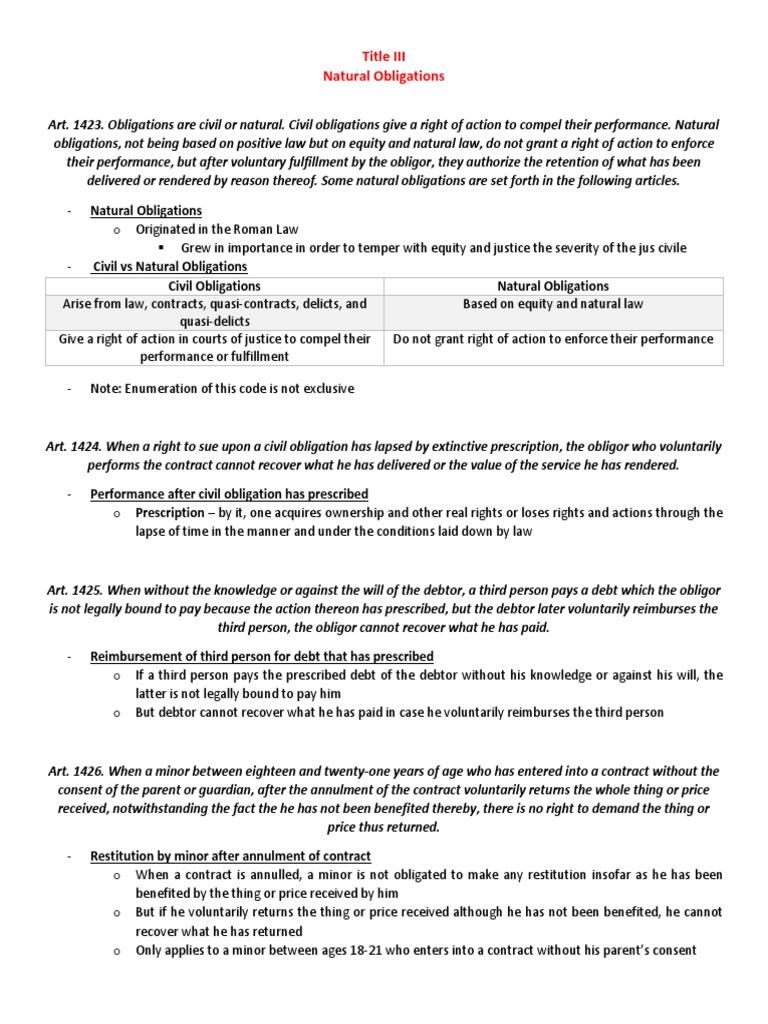 Natural Obligations Explained | PDF | Intestacy | Will And Testament
