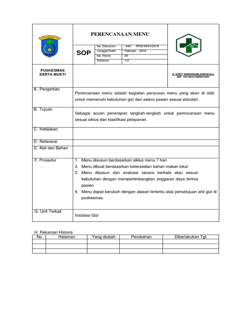 Sop Perencanaan Menu | PDF