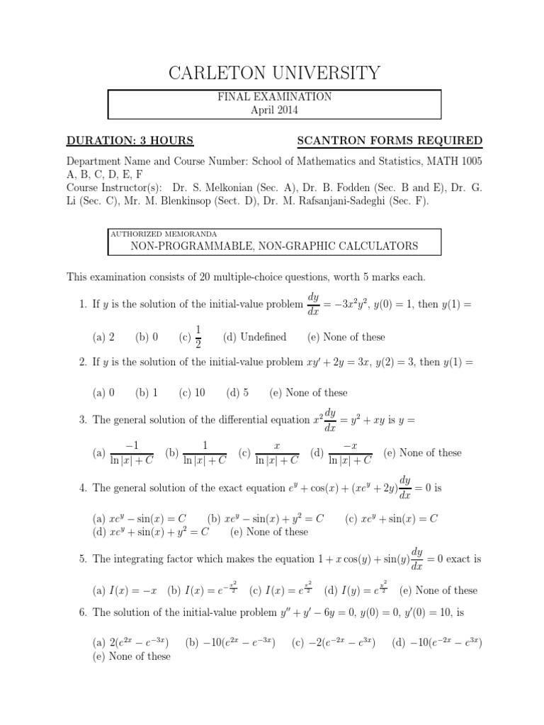 Final Exam April 2014 | PDF | Power Series | Algebra