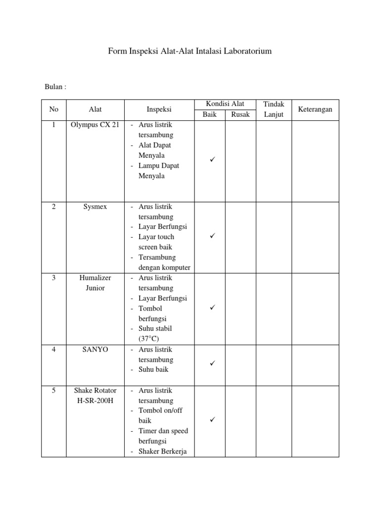 Form Inspeksi Alat | PDF