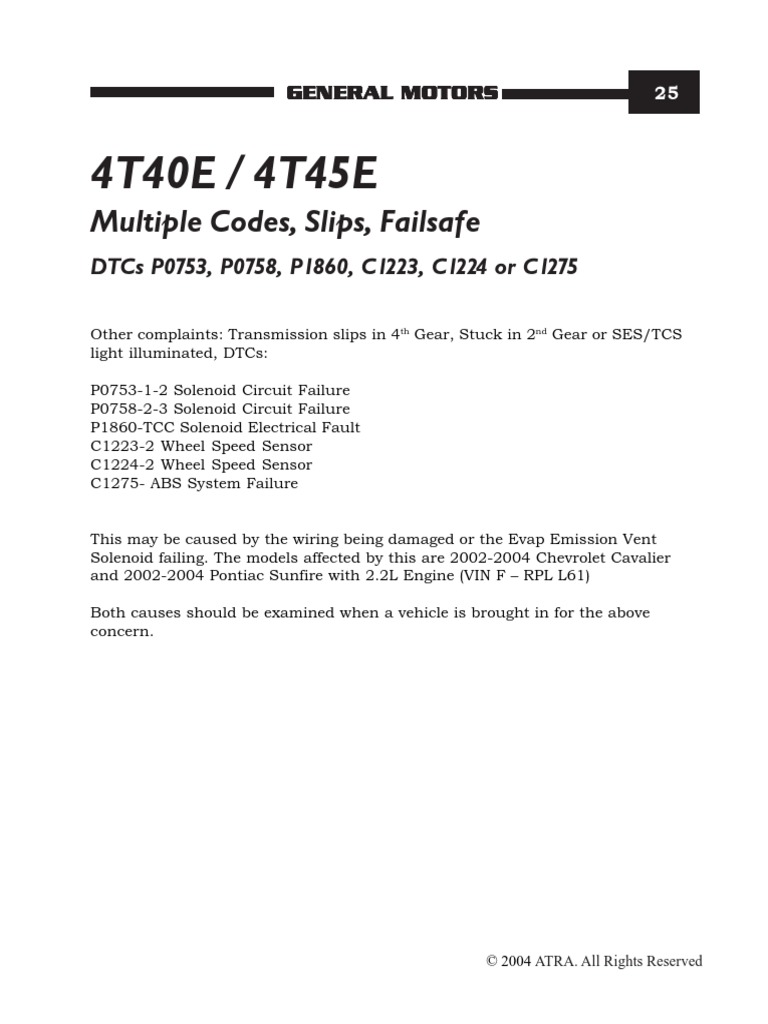 4T40E / 4T45E: Multiple Codes, Slips, Failsafe | PDF | Transmission ...