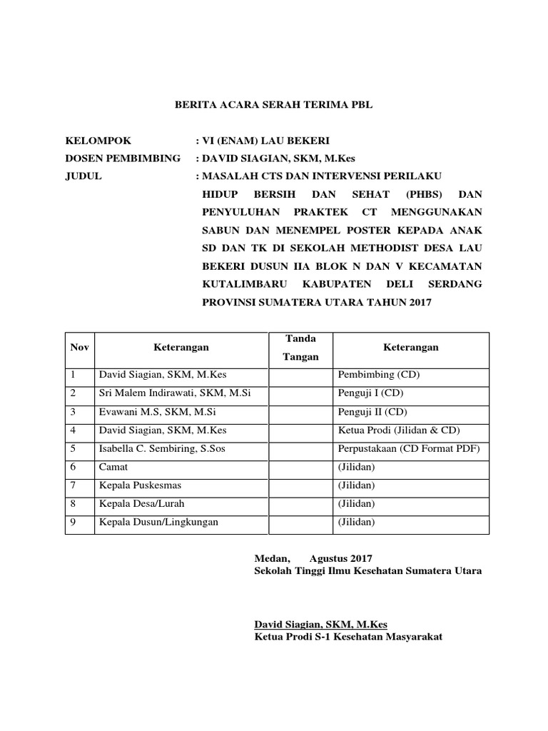 Serah Terima PBL oleh David Siagian | PDF