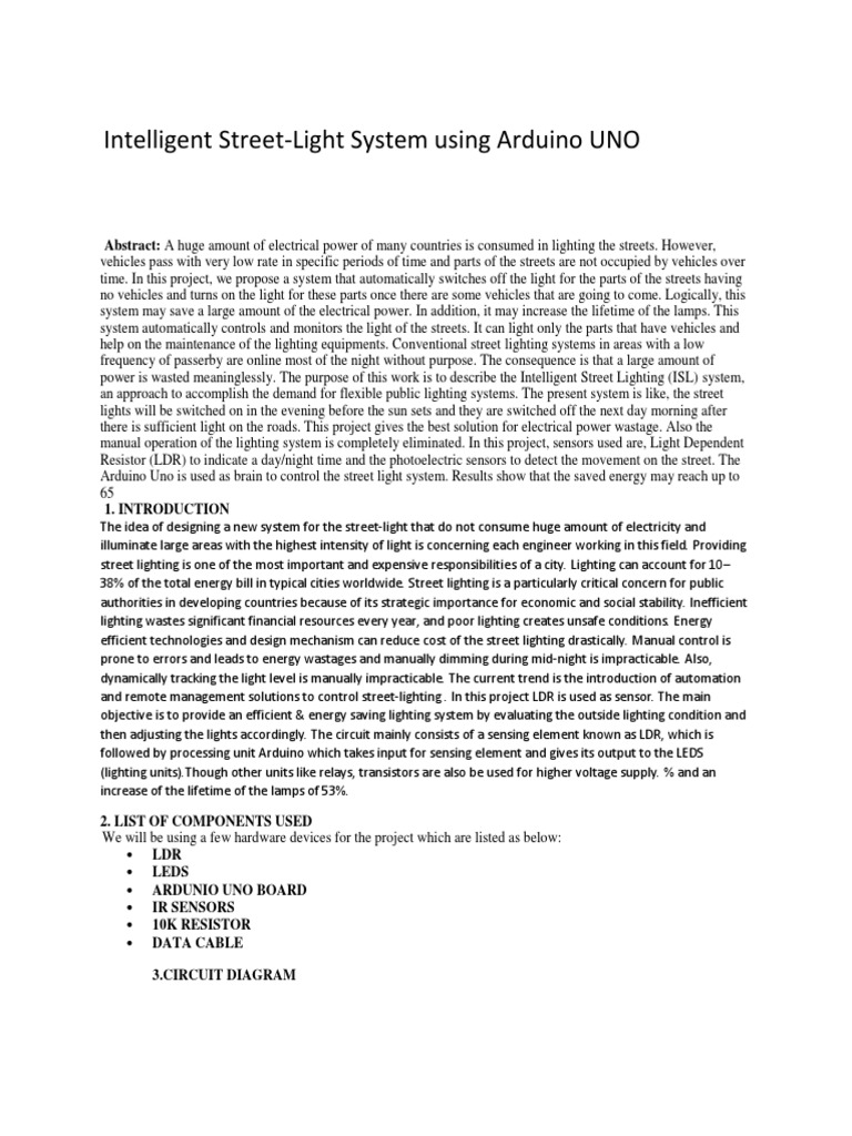 Intelligent Street-Light System Using Arduino UNO | PDF | Street Light ...