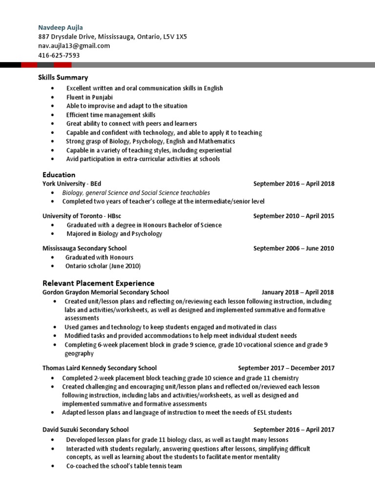Navdeep Aujla Resume | PDF | Lesson Plan | Special Education