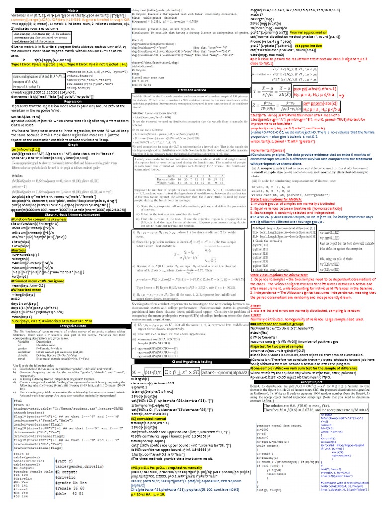 Cheat Sheet F | PDF | Skewness | Student's T Test