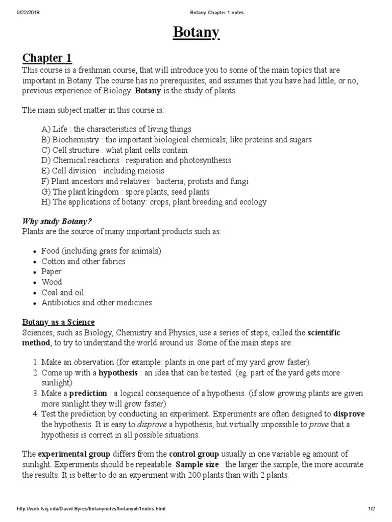 Botany Chapter 1 Notes PDF | PDF | Botany | Plants