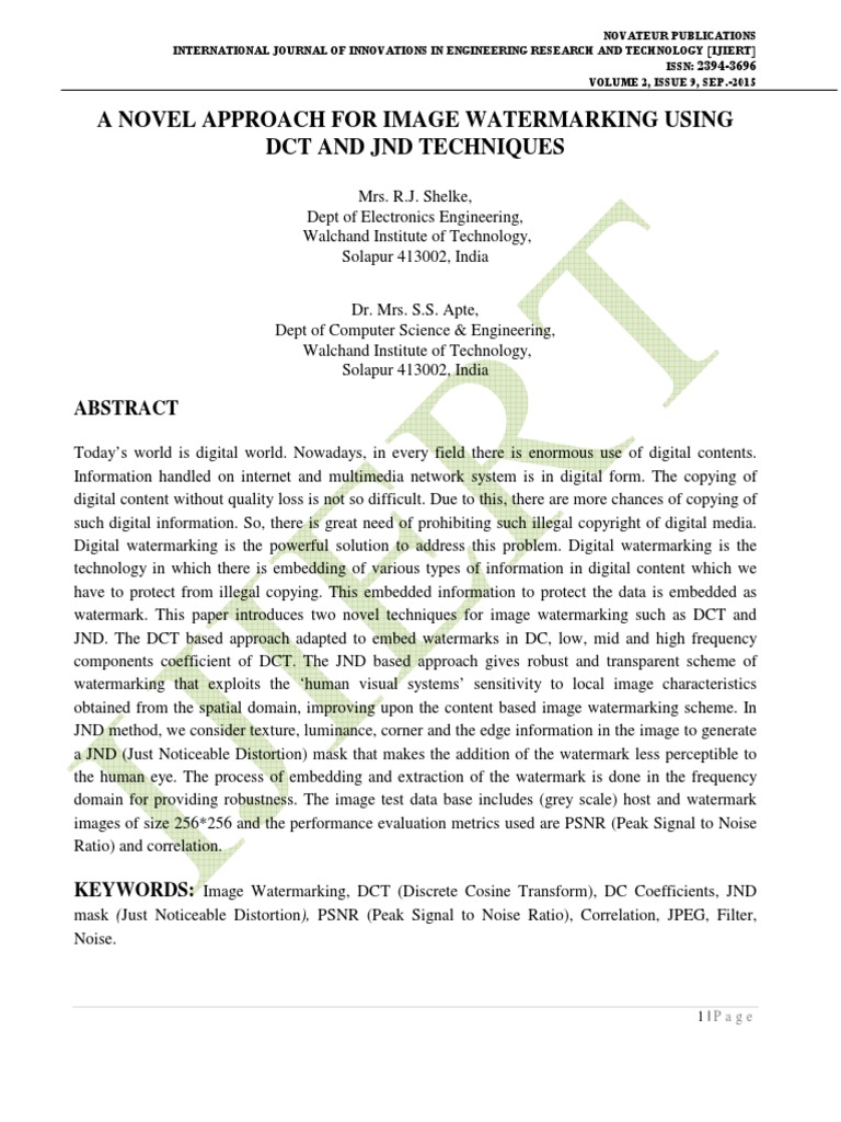 A Novel Approach For Image Watermarking Using DCT and JND Techniques | PDF | Data Compression ...