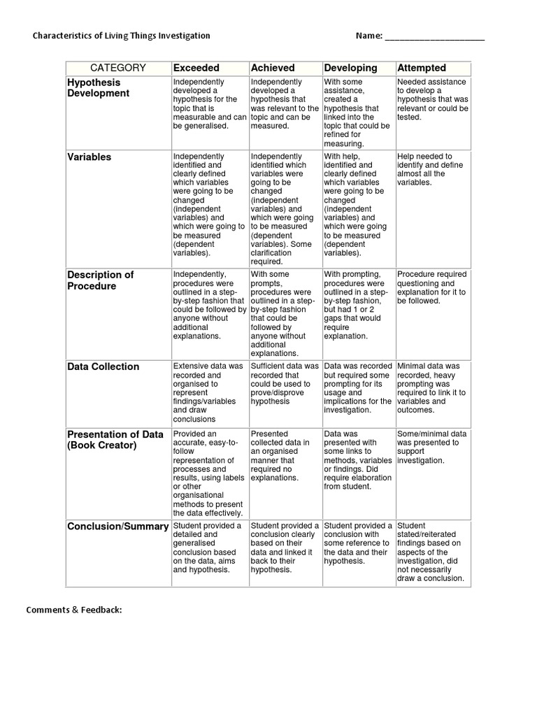 Investigation Rubric | PDF | Hypothesis | Data