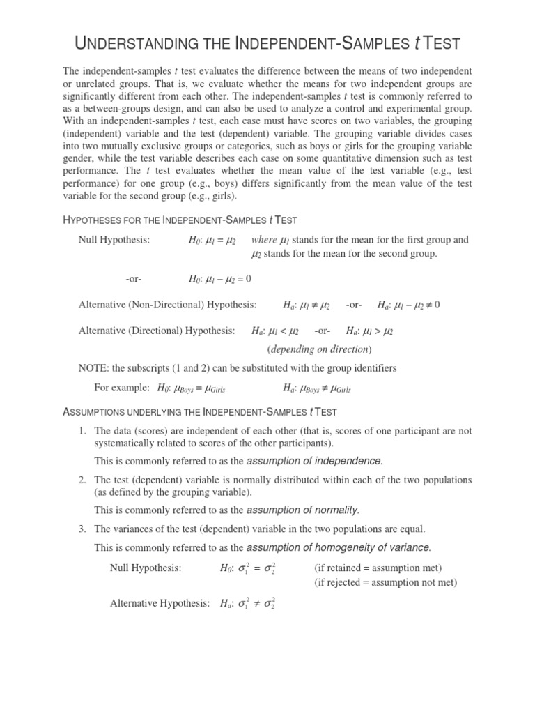 Understanding The Independent-Samples T Test | PDF | Student's T Test ...