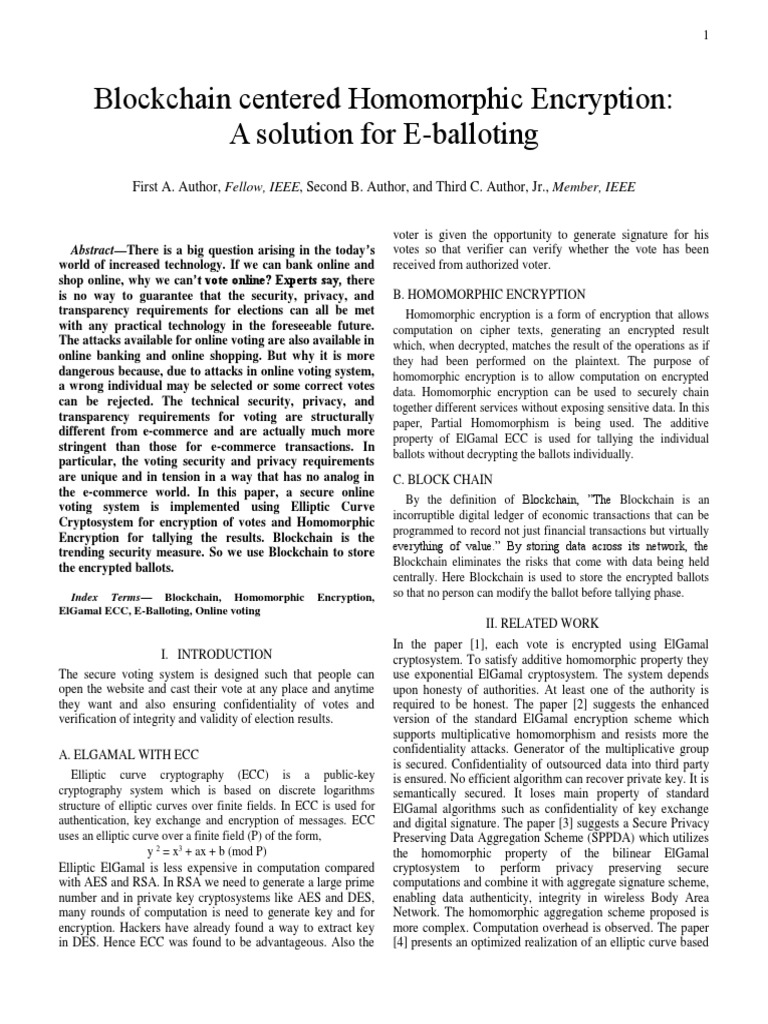 Blockchain-based Homomorphic Encryption for Secure E-balloting | PDF | Cryptography | Public Key ...