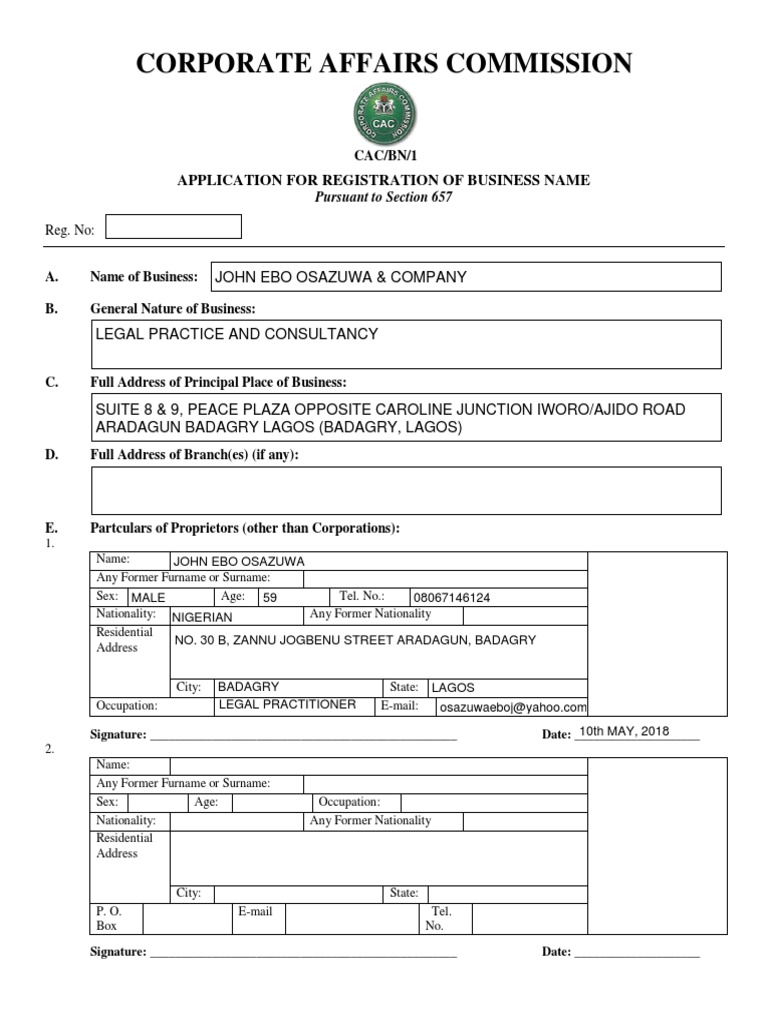 Business Name Registration Application | PDF | Social Institutions ...
