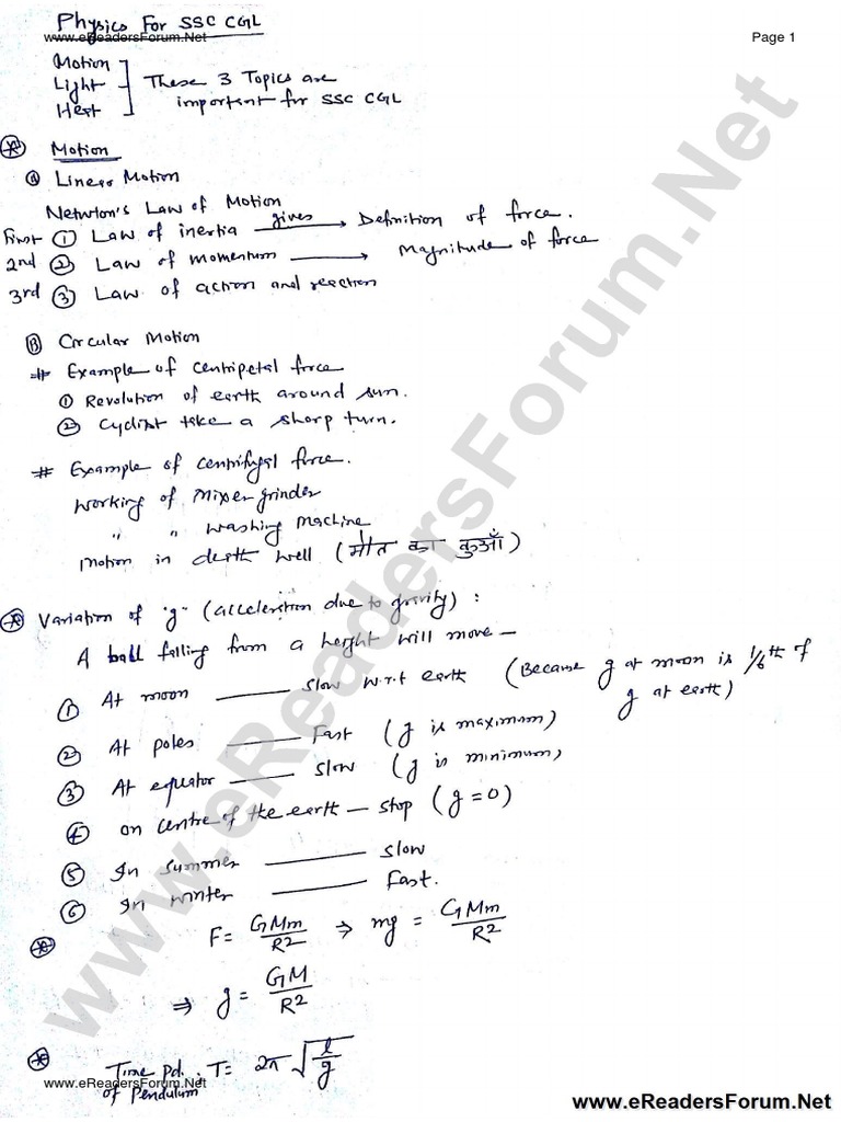 SSC CGL Physics Handwritten Note PDF | PDF