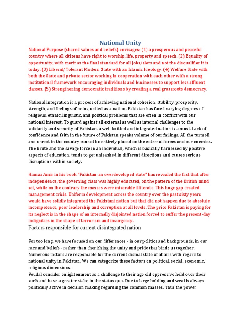 National Unity: Factors Responsible For Current Disintegrated Nation ...