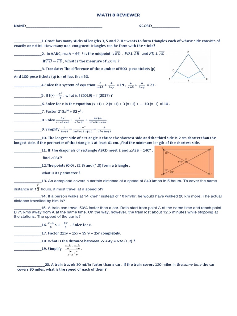 Grade 8 Math Reviewer | PDF | Speed | Triangle